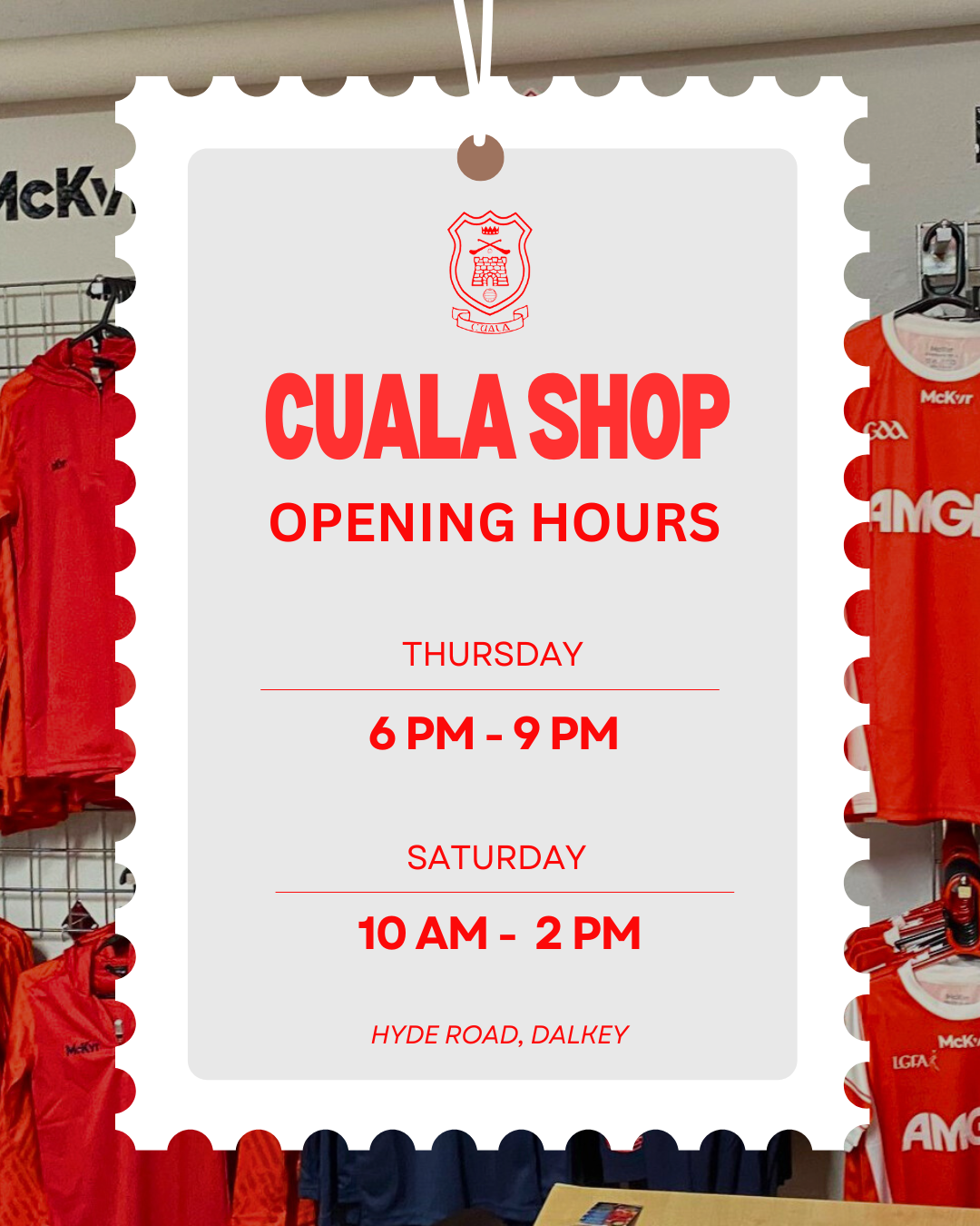 Cuala Shop – New Opening Hours – Cuala GAC – Official Website